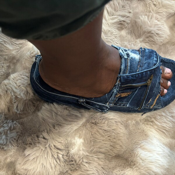 Custom Denim Blue Jean Slides, Comfy Slides, Slippers, Trendy Shoes ...
