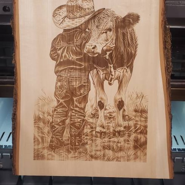 Cowboy and Calf Laser Engraving File, Western Farm Scene Art PNG ...