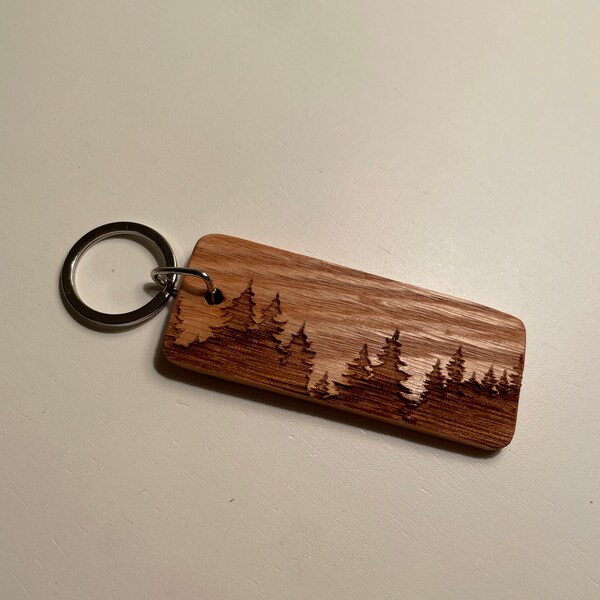Treeline Engraved Wood Keychain - Oak Laser Engraved Keychain - Etsy Treeline Engraved Wood Keychain - Oak Laser Engraved Keychain - Etsy
