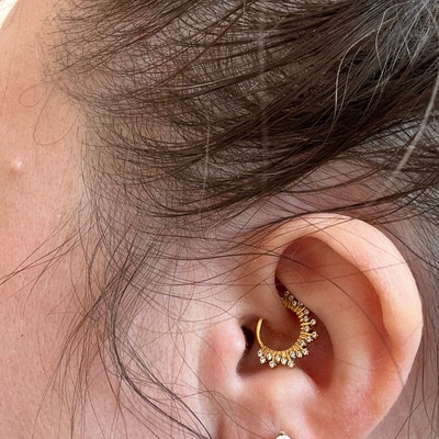 16G Solid Gold Daith Ring CZ Daith Jewelry 8mm or 10mm Dainty 14k Gold ...