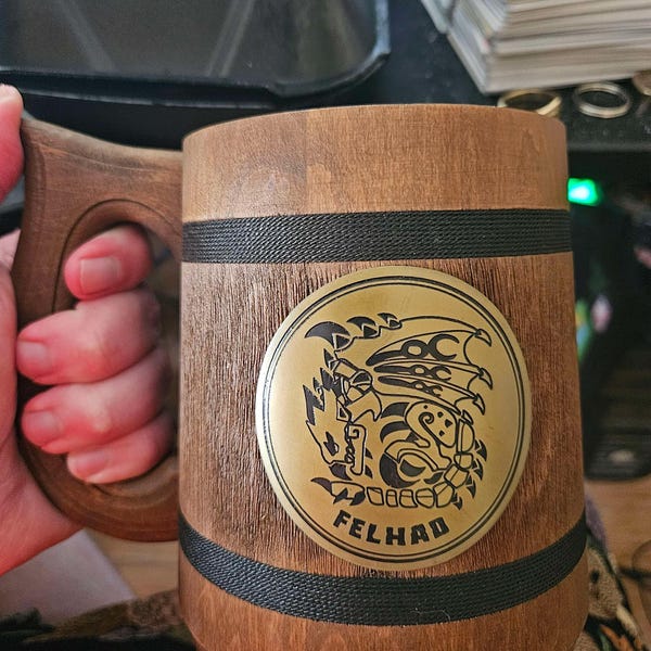 Witcher Mug Wooden Beer Stein With Personalized Etched Plaque Gift for ...