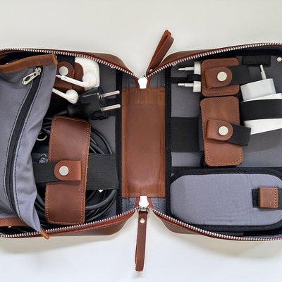 Cable Organizer Travel, Leather Cable and Charger Organizer Bag ...