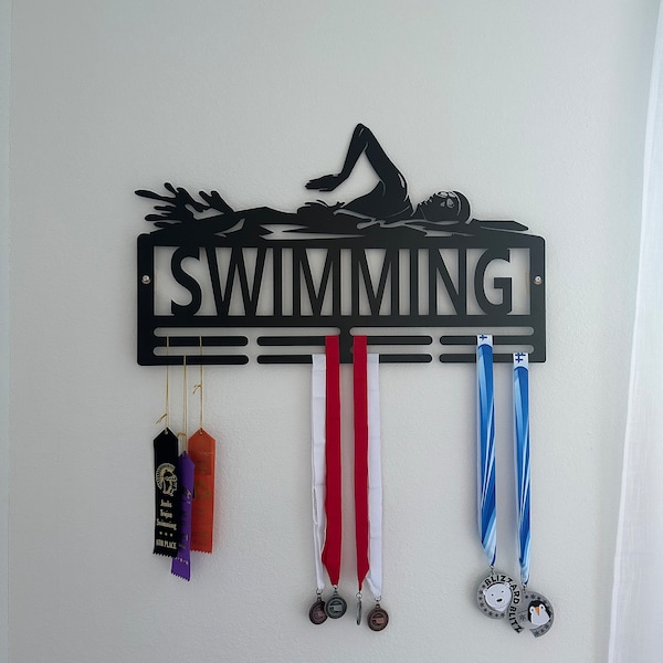 Swimming Medal Hanger Female, Custom Name Metal Sign, Swimming Award ...