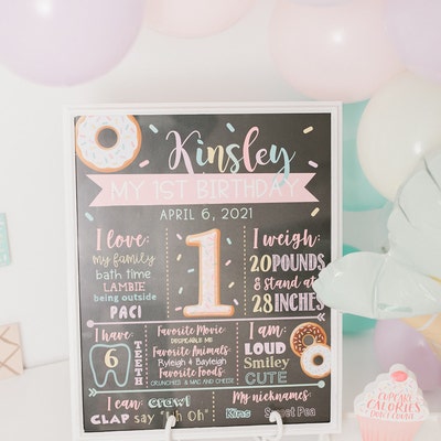 Donut First Birthday Chalkboard Sign, Donut 1st Birthday Poster, Donut ...