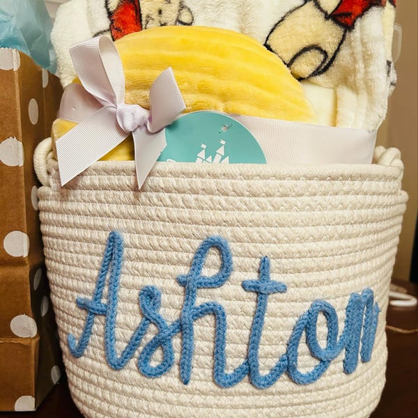 Personalized Baby Shower Gift Basket, Rope Cotton Baby Gift Basket ...