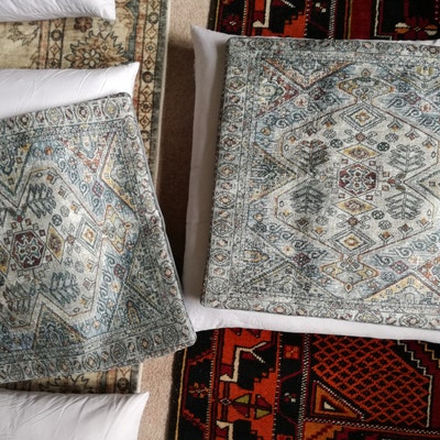 Ottoman Stool, Lobby Stool, Upholstered Footstool, Aztec Stool, Orange ...