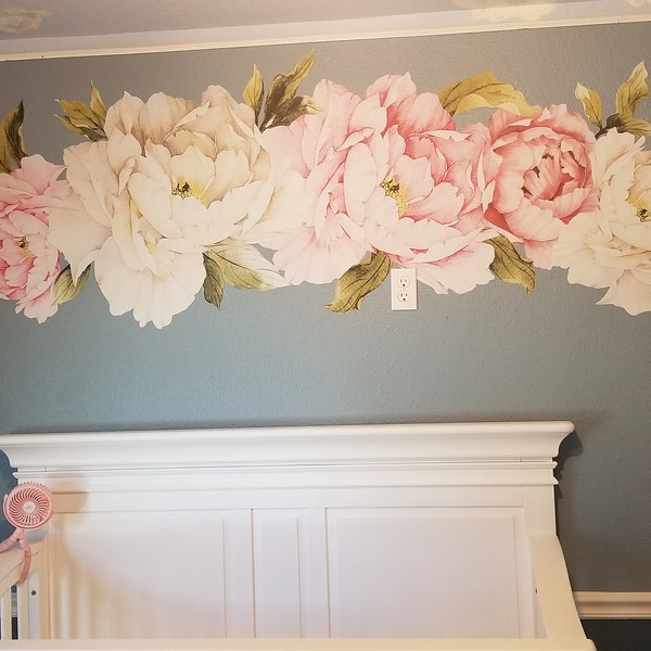 Peony Floral Wall Decals Watercolor Peony Large Self Adhesive Wallpaper ...