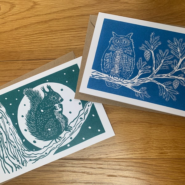 Set of 8 Partridge Christmas Cards in Two Designs From Original Lino ...