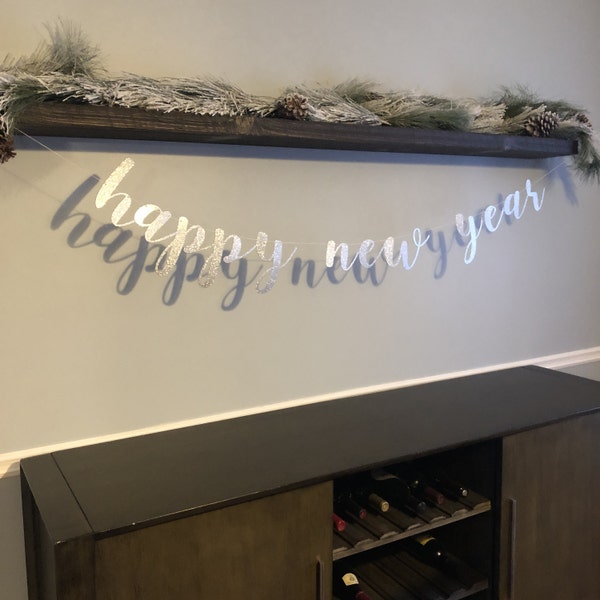 Happy New Year Banner, Glitter Party Decorations, Mantle Decor, Cursive ...