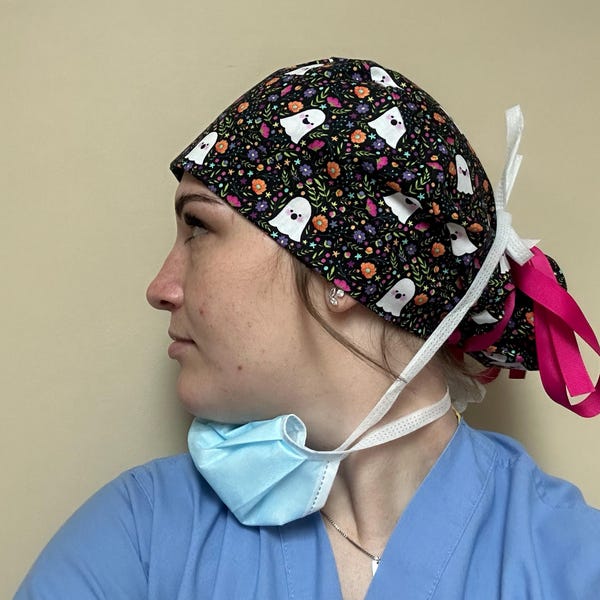 Ponytail Scrub Cap Pot of Gold Adjustable Hair Pouch Scrub Caps for ...