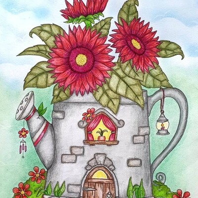 The Garden Wishing Well Colouring Page for Adults Floral - Etsy