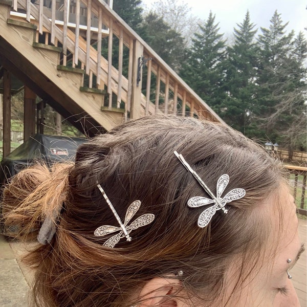 Dragonfly Bobby Pins, Set of Two, Antique Silver, Nickel Free ...