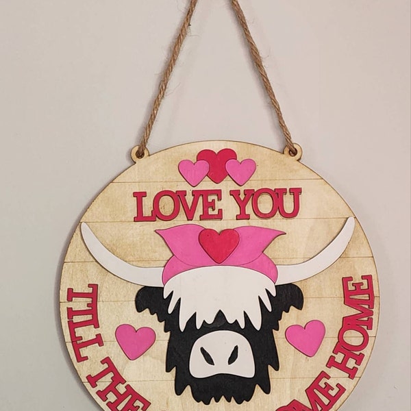 Highland Cow Valentine Door Sign SVG, Valentine Highland Sign, Fluffy ...