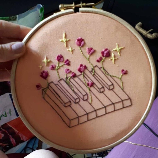 Floral Piano Keys Embroidery Pattern PDF DOWNLOAD, Stitching, DIY ...