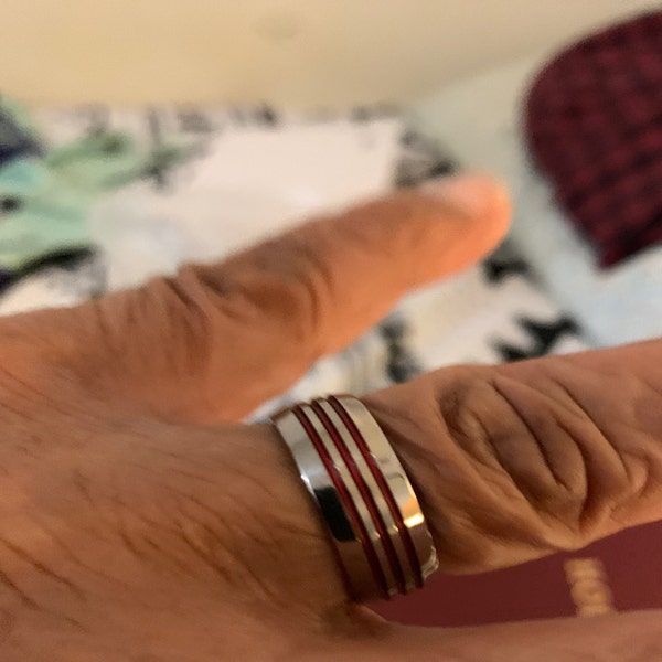 Titanium Red Wedding Ring With Beveled Edges, Engagement or Promise ...