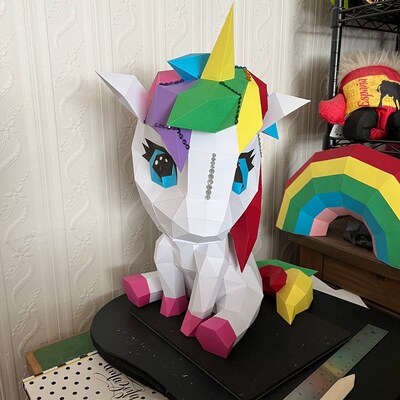 Papercraft 3D Unicorn on Clouds & Rainbow PDF,SVG Template for DIY ...