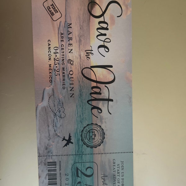 Boho Chic Boarding Pass Terracotta Save the Date Invitation for a ...