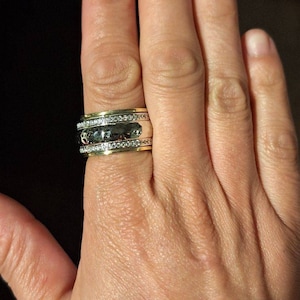 Aria Spinner Ring Handmade 925 Sterling Silver and 14K Yellow Gold Handmade Anxiety Spinner Ring ...