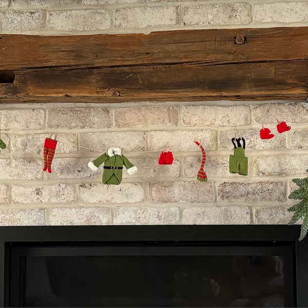 Christmas Garland - Elf's Laundry - Hand Knitted Washing Line - Hanging ...
