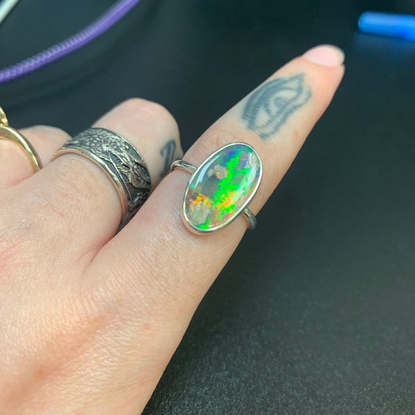 Natural Solid Australian Opal - Ring - Handmade - Sunray Halo Pastel ...
