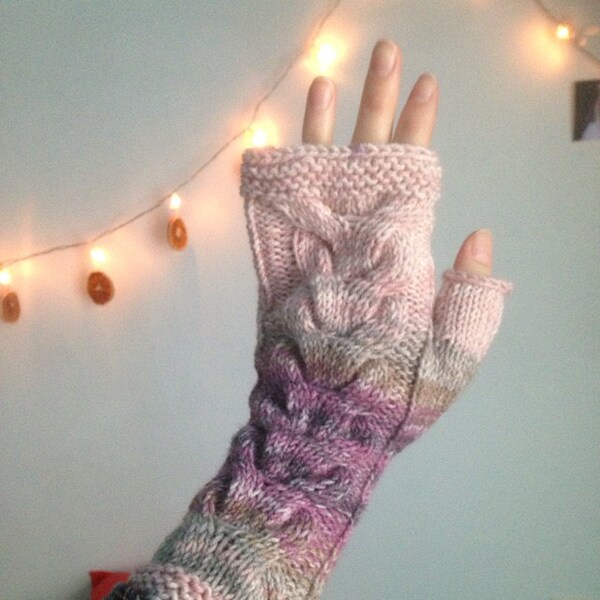 Knitted of 100 % MERINO Wool. Cream Fingerless Gloves, Wrist Warmers ...