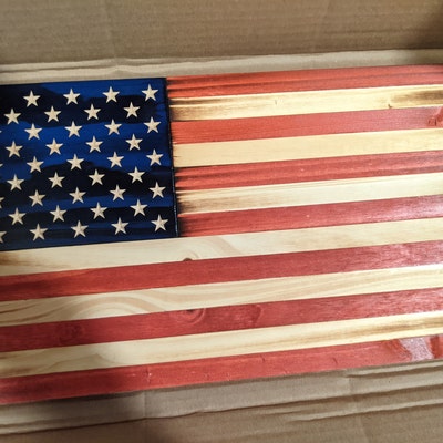 Small Handmade Rustic American Wooden Flag - Etsy