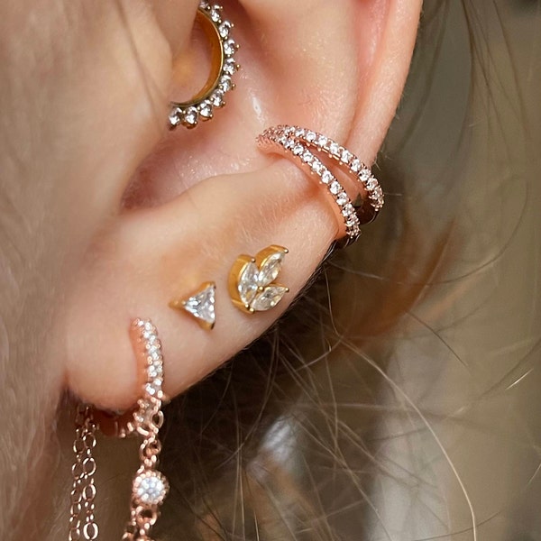 Dainty CZ Double Band Hinged Conch Ear Cuff Earrings - Etsy