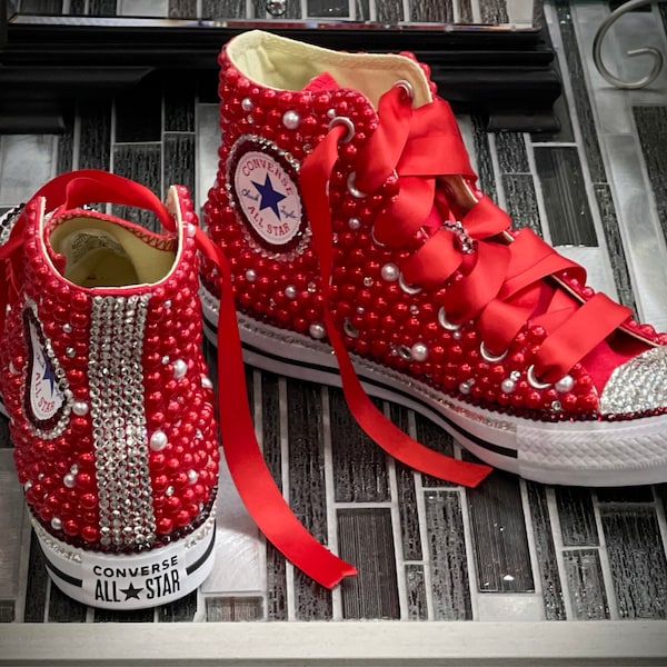 Red Bling Converse All Star High Top Sneakers: Handmade Crystal ...