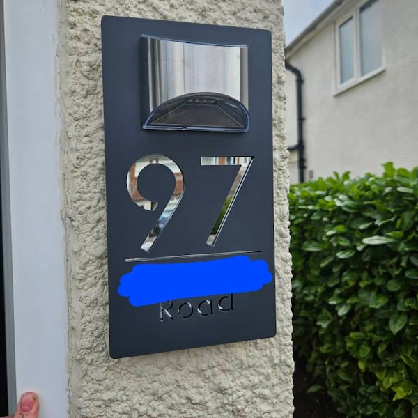 Modern Grey Mirror House Sign With Solar Light Laser Acrylic Marble ...