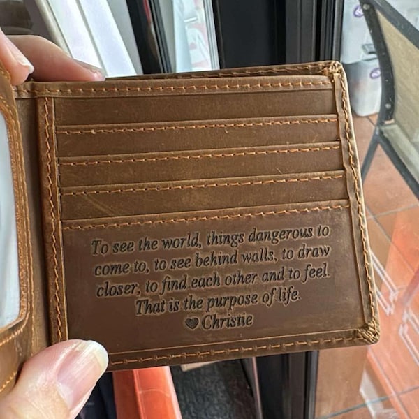 Handwriting Men's Wallet, Engraved Memorial Signature Wallet, Groomsmen ...