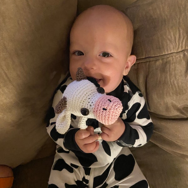 Crochet Cow Rattle Pattern, French/english Pdf Pattern, Cow Amigurumi ...
