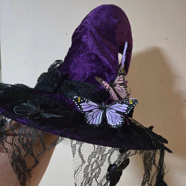 Purple Witch Hat Floral Witches Hat Halloween Witch Costume Witchcraft ...