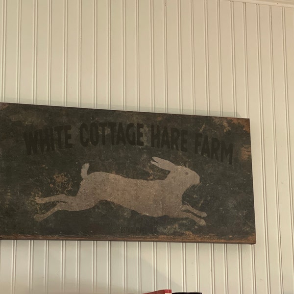 Vintage Farmhouse Sign: White Cottage Hare Canvas Art - Etsy