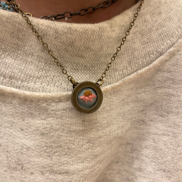 Tiny Charm- Hand Embroidered Necklace, Miniature - Etsy