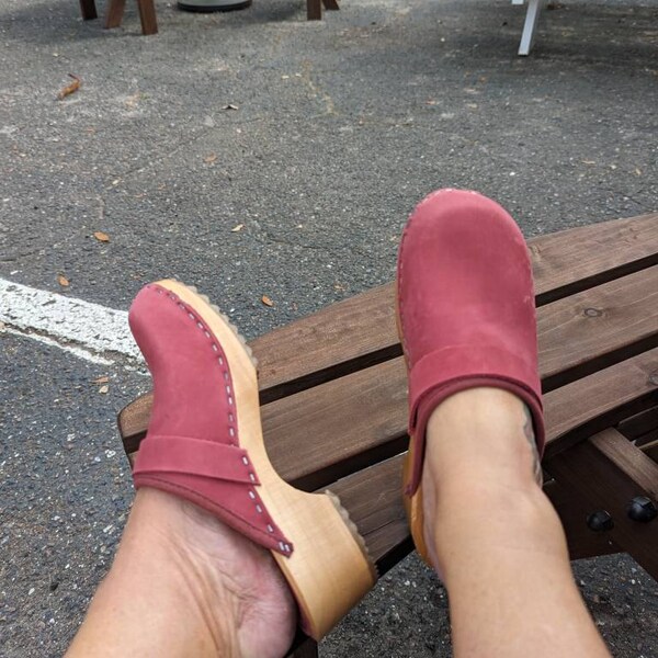 Maja Wood Open Back Pink Leather Clogs - Etsy