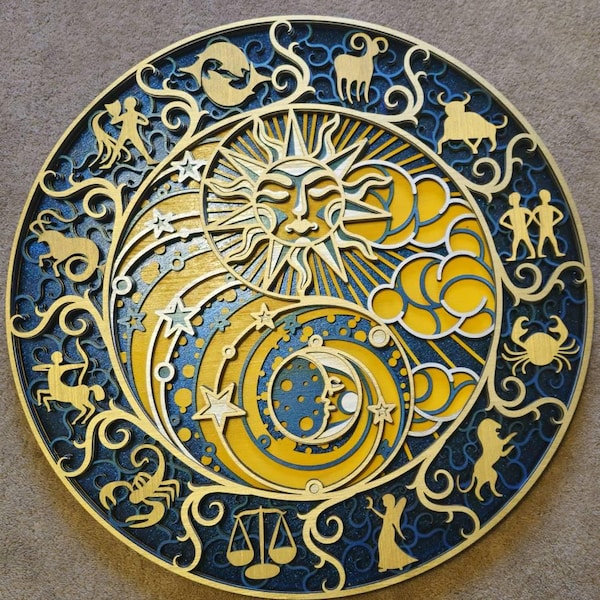Zodiak Sun and Moon SVG | 3D Mandala Laser Cut Files | Papercut Design ...