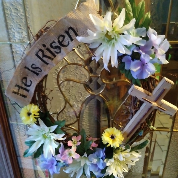 Primitive Wired Burlap Ribbon Easter Banner HE IS RISEN Garland ...