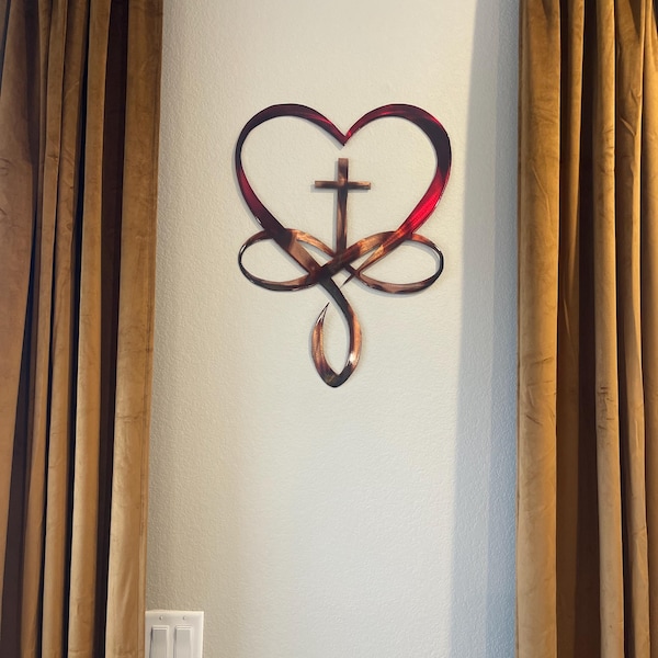 Eternal Love: Infinity Heart Cross Metal Wall Art - Steel, Copper ...