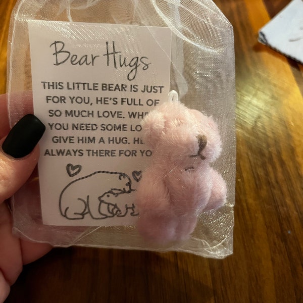 Bear Hug Pink , Love Token, Animal Pocket Hug, Mini Hug Bear, Love ...