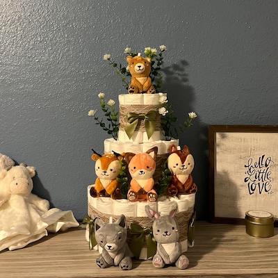 Woodland Animals Diaper Cake, 3 Tier Forest Themed Diaper Cake ...