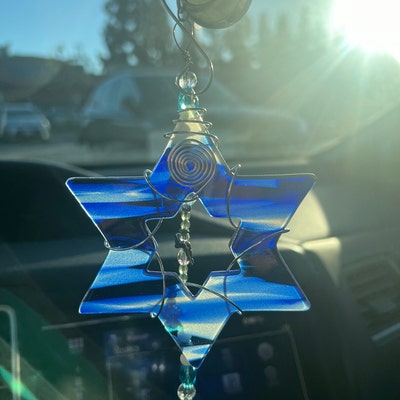 Glass Star of David Wire Wrapped Star Fused Glass Suncatcher Hanukkah ...