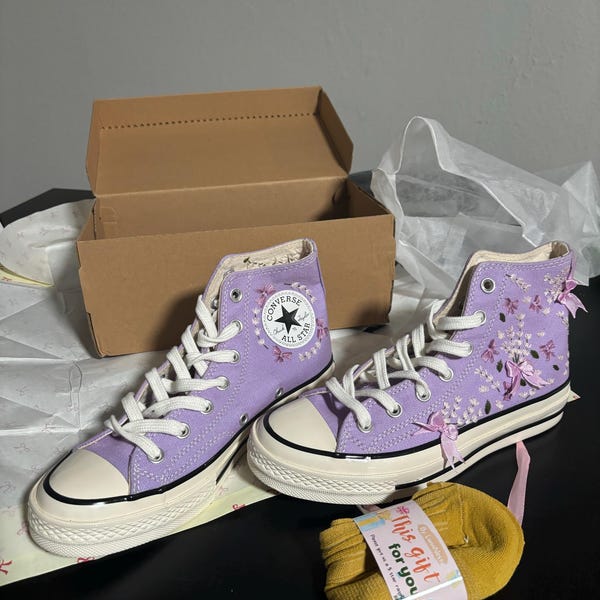 Custom Converse Chuck Taylor Blue Flower Embroidered Converse Shoes ...