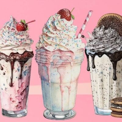 Milkshake Clipart Watercolor Ice Cream Decor Summer - Etsy