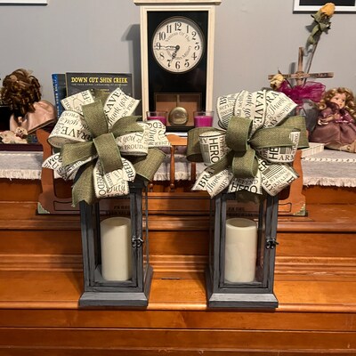 Army Forge Bow, Army Bow, Green and Burlap Bow, Bow for Lantern Wreath ...