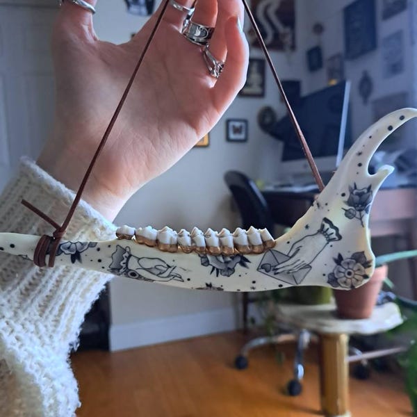 Black and Grey Tattoo Jawbone | Wall Hanging Decor Real Bone Painted ...