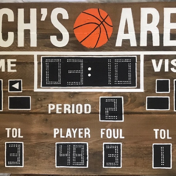 Basketball Scoreboard | Various Sizes | Hanging Wood Artwork | Sports ...