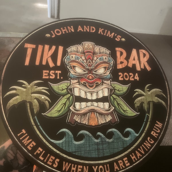 Personalized Tiki Lounge Wooden Sign, Round Wooden Signs, Tiki Bar ...