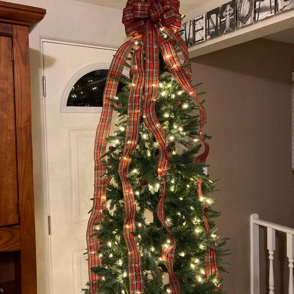 Christmas Tree Topper for 4ft Tree, Traditional Tartan Plaid Red Ribbon ...