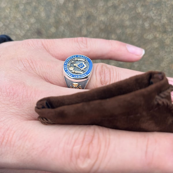 Masonic Ring AF AM Silver 925 Freemason Mason Masonry Jewelry Gift 18k ...