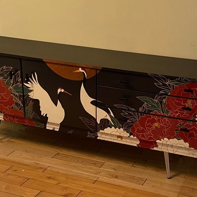 Small Retro Sideboard Upcycled Cabinet Geometrical Pattern - Etsy